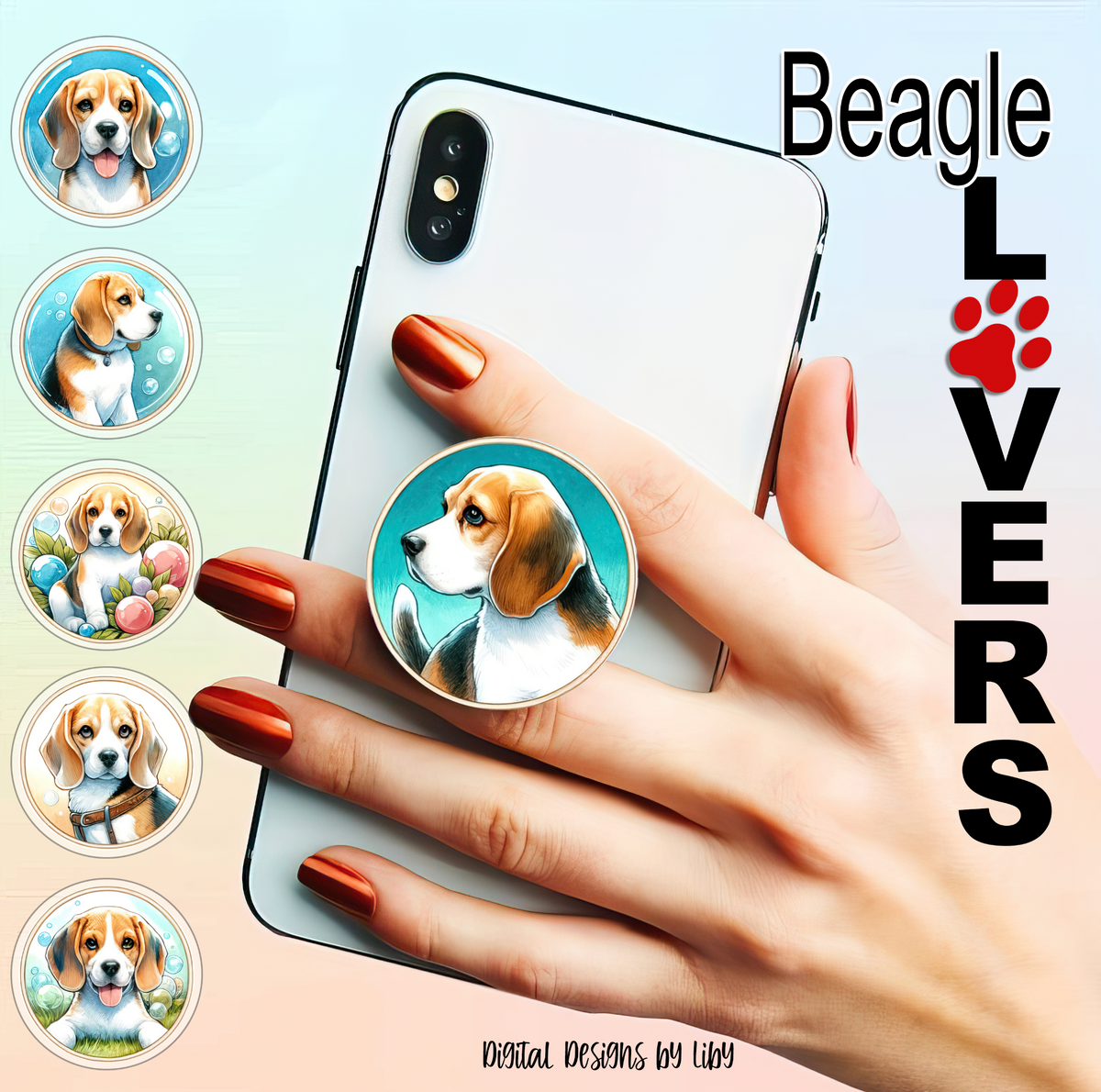 BEAGLE LOVERS Pop Socket Design, 6 PNG Sublimation ready Designs for P ...