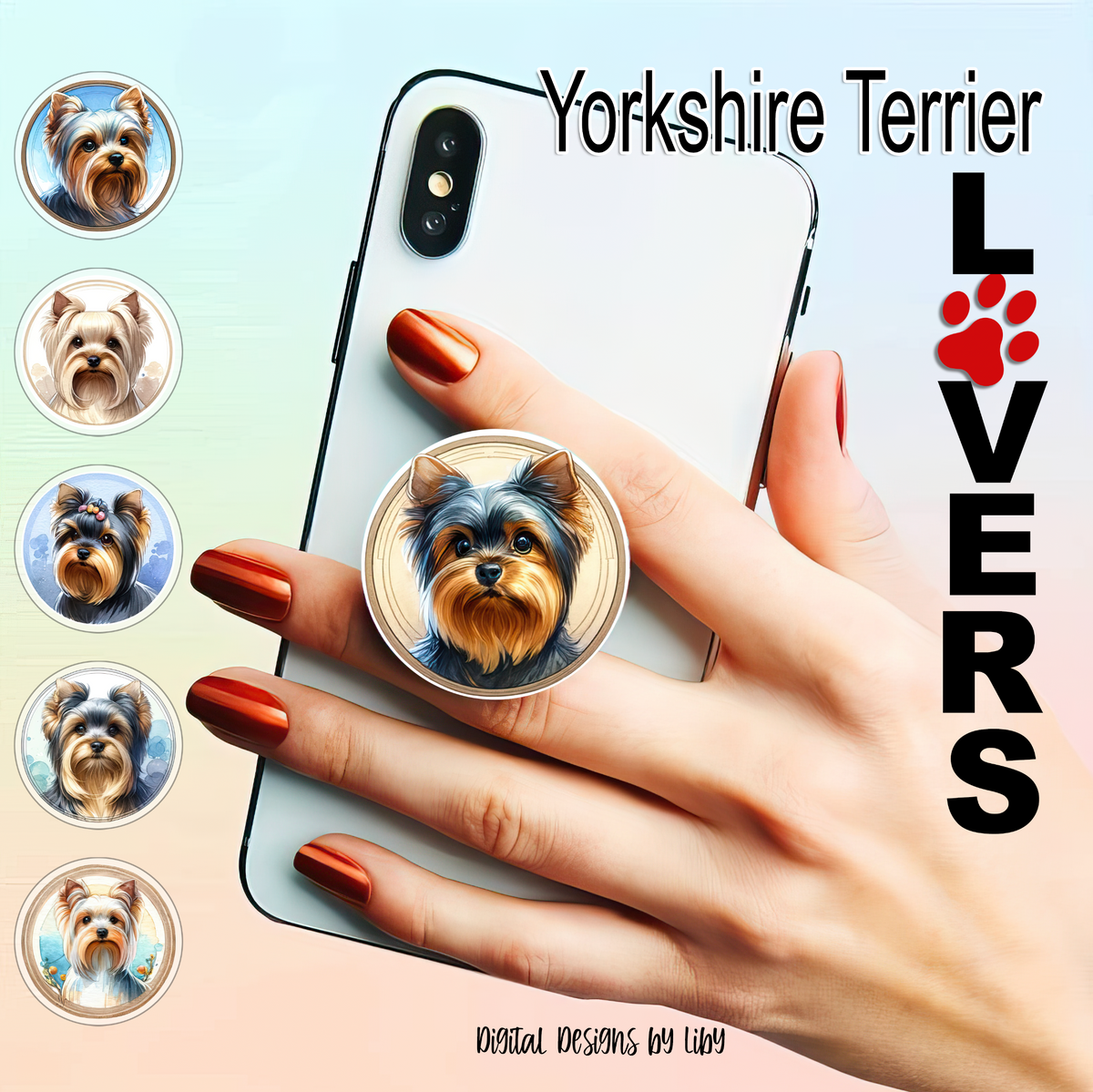 YORKIE LOVERS Pop Socket Design, 6 PNG Sublimation ready Designs for P ...