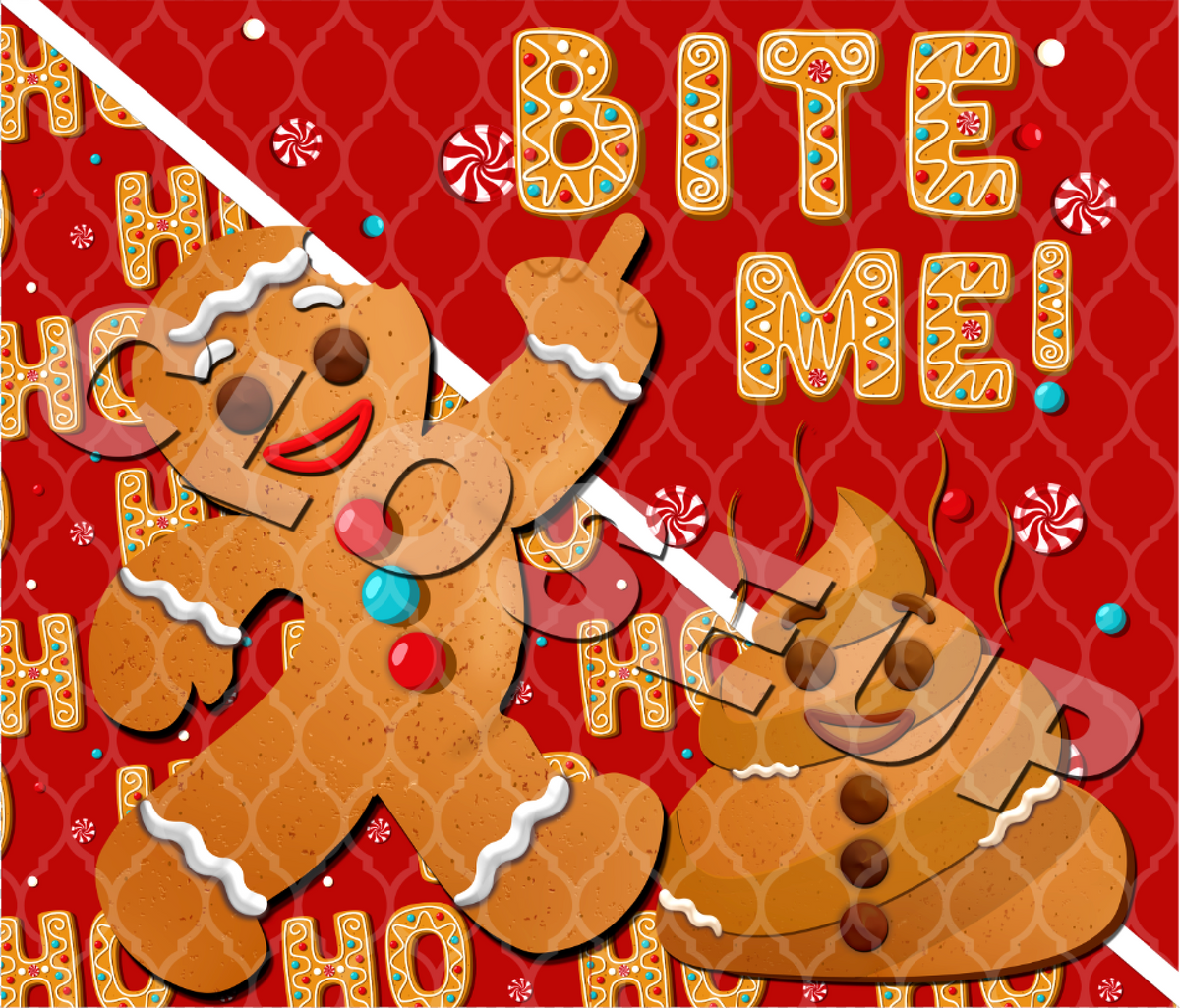 GINGERBREAD MAN n POOP BITE ME 20oz SKINNY TUMBLER (4 WordArt SAYINGS ...