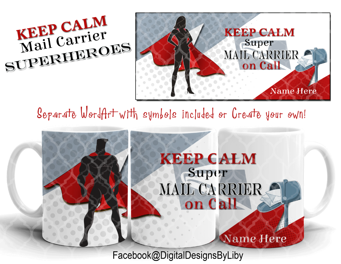 MAIL CARRIER SUPERHERO Mug Design (Male & Female) – Digital Designs by Liby